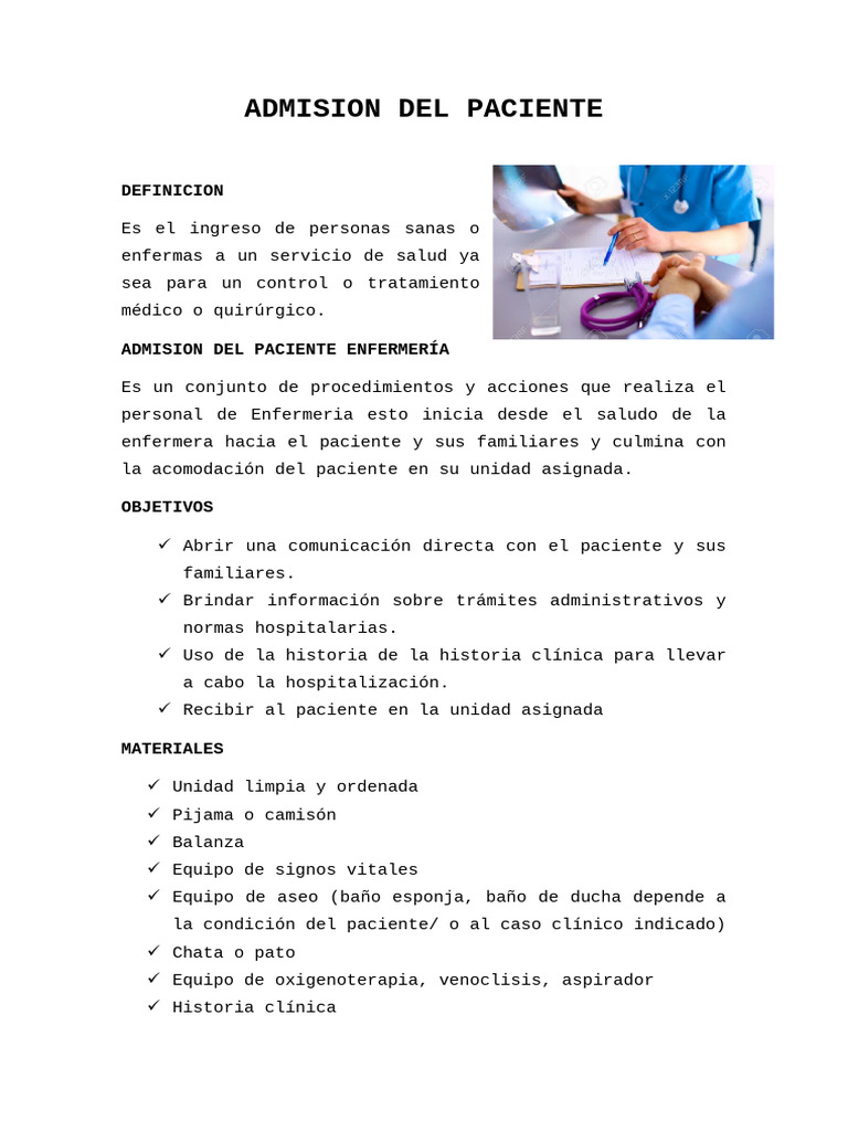 ADMISION DEL PACIENTE | PDF