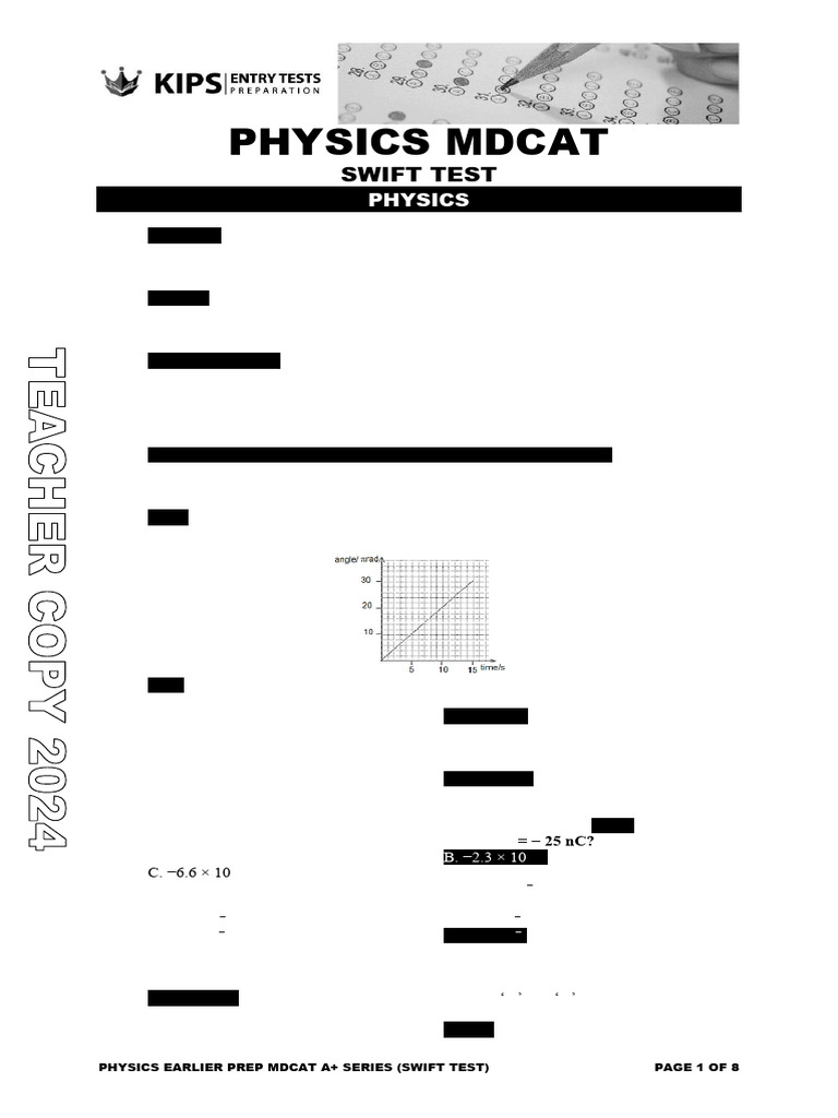Physics MDCAT Swift Test Questions | PDF | Electronvolt | Force