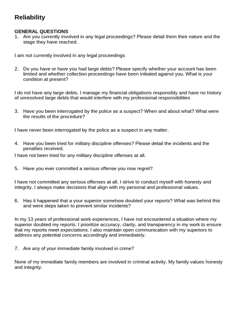 Personal Reliability Assessment | PDF