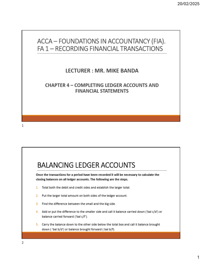 FA 1 - Chapter 4 Completing Ledger Accounts and Financial Statements | PDF | Debits And Credits ...