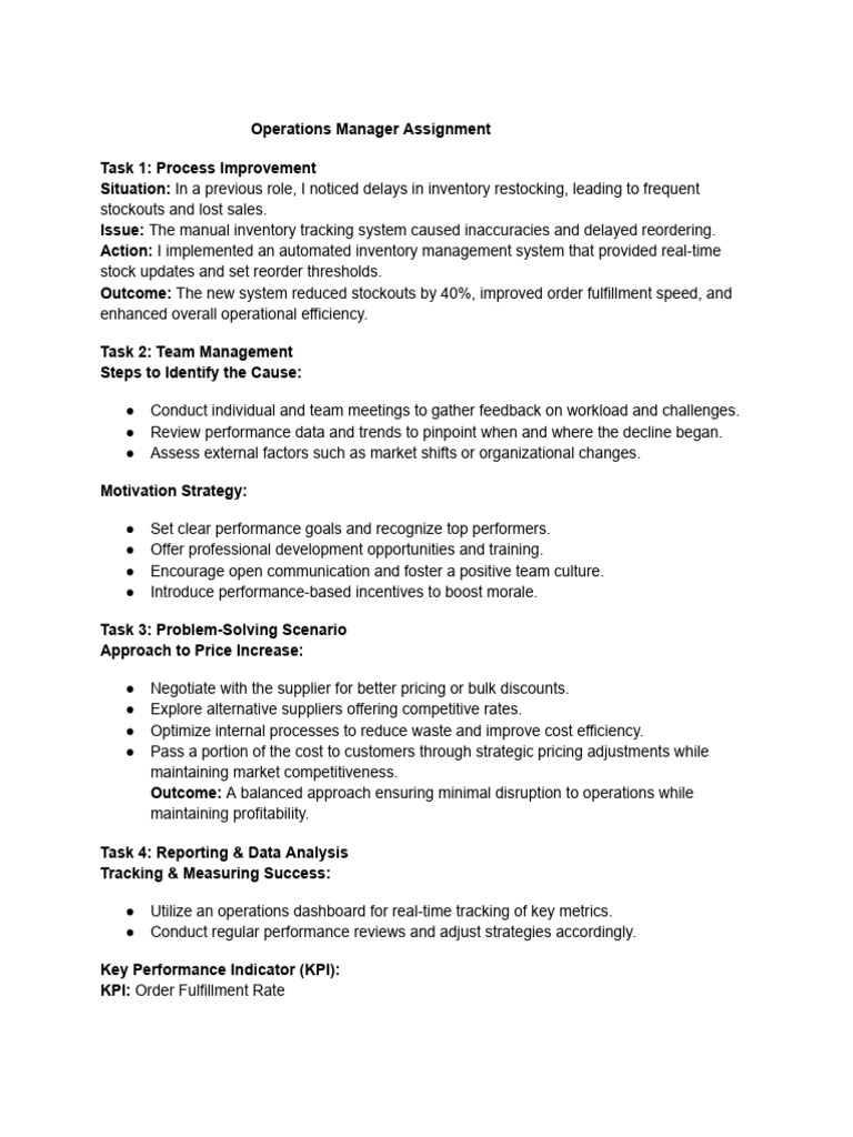 Operations Manager Assignment | PDF