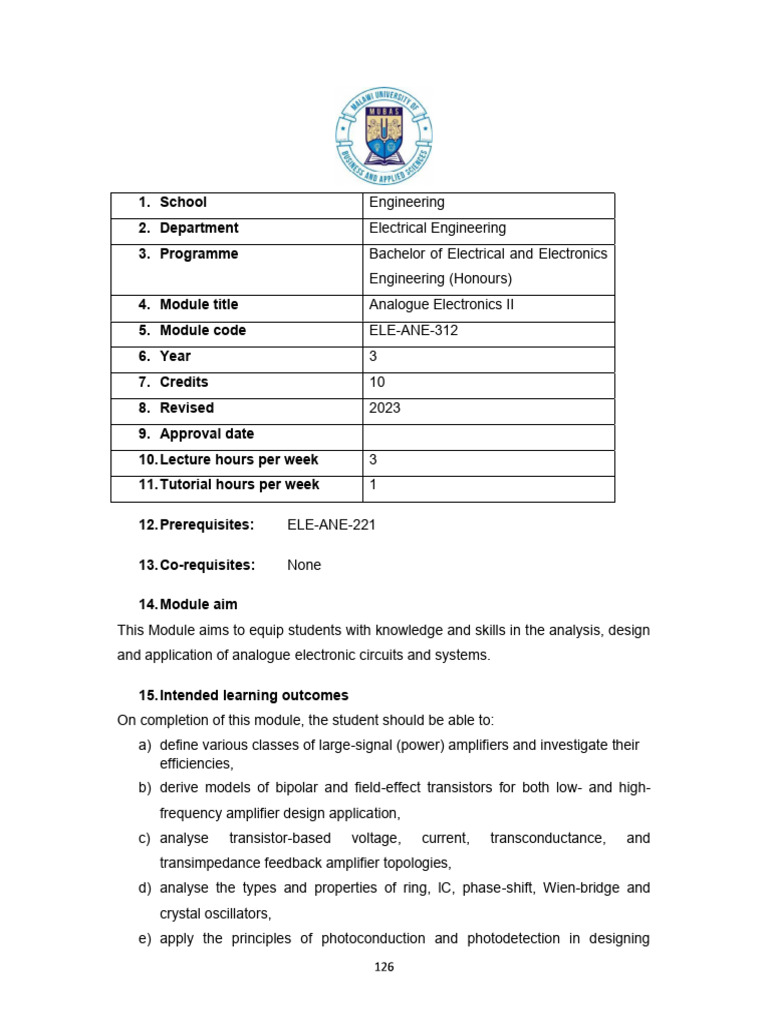 Analogue Electronics II Syllabus 2024 | PDF | Amplifier | Bipolar Junction Transistor