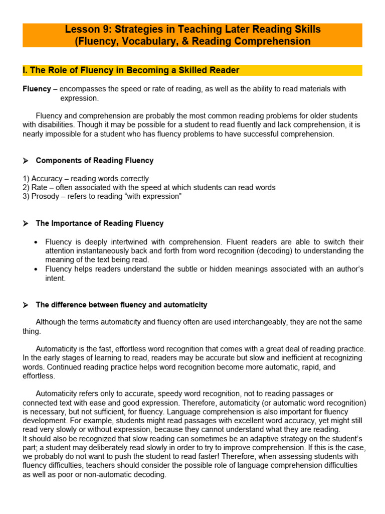 Teaching Strategies for Reading Fluency | PDF | Reading Comprehension ...