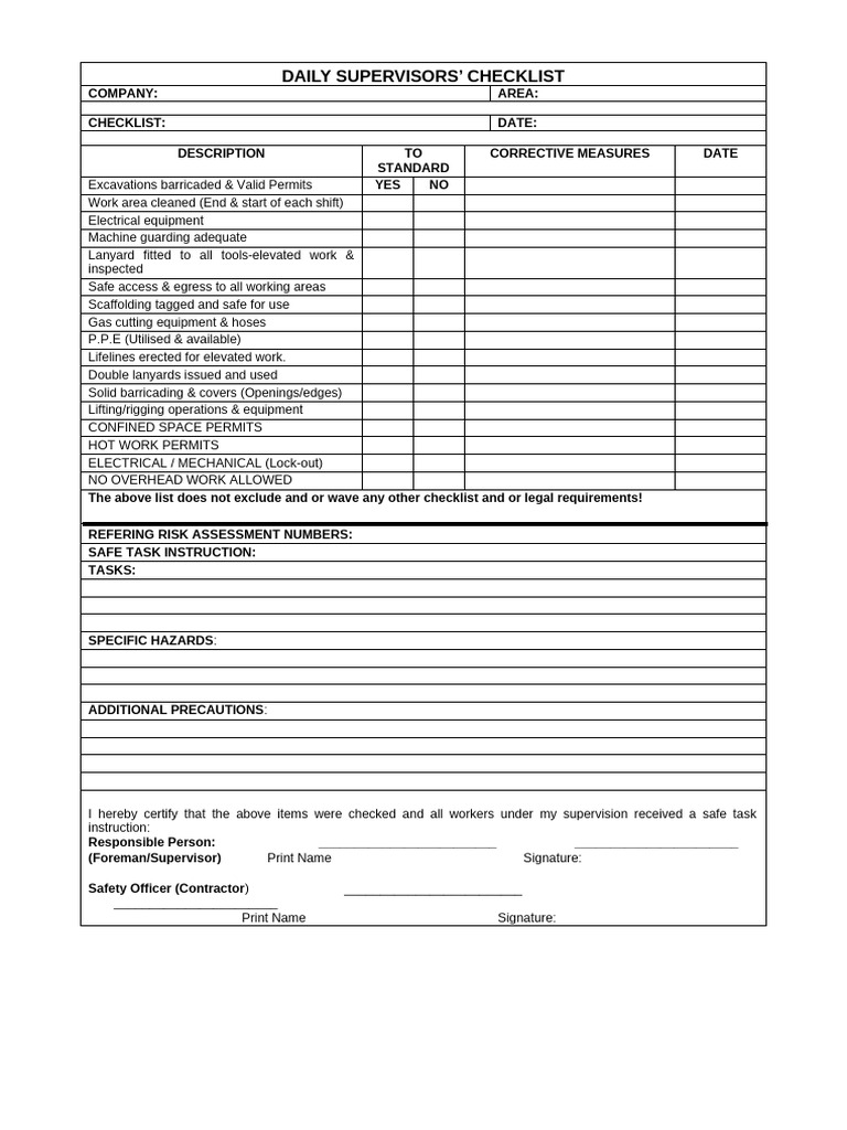 21 Supervisior Checklist | PDF