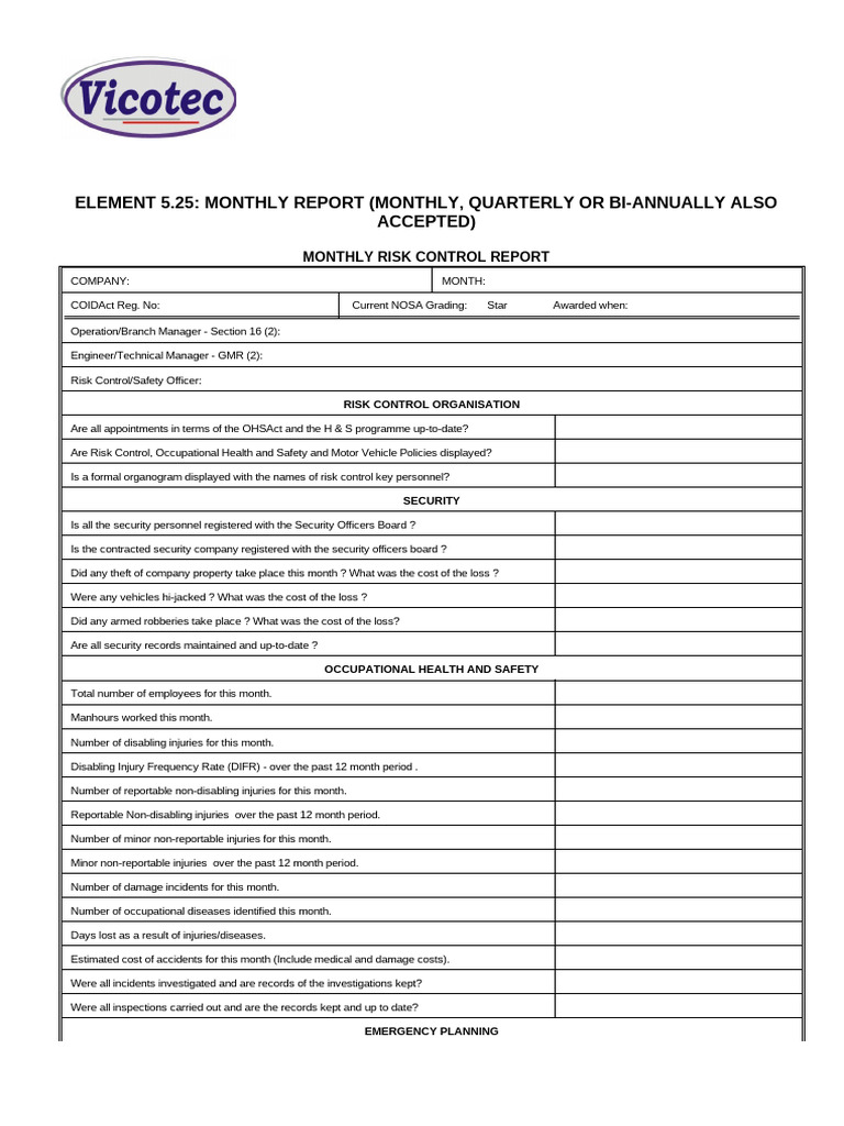 Element5.25Risk Control Report Format | PDF | Occupational Safety And ...