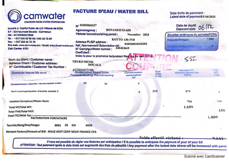 Facture Camwater | PDF