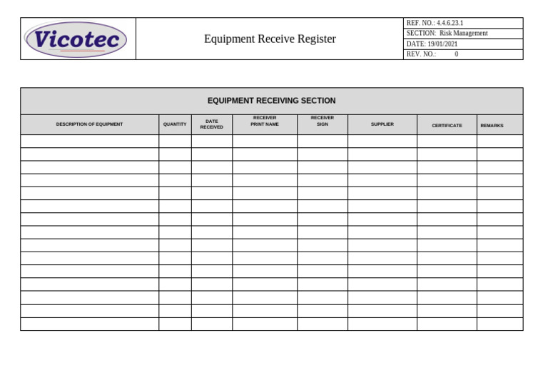 TOOL RECEIVE REGISTER | PDF
