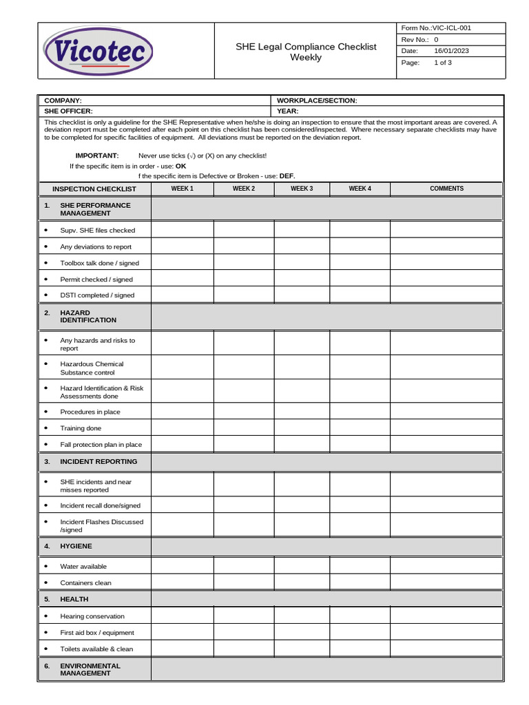 SHE Legal Compliance Checklist Guide | PDF | Dangerous Goods ...