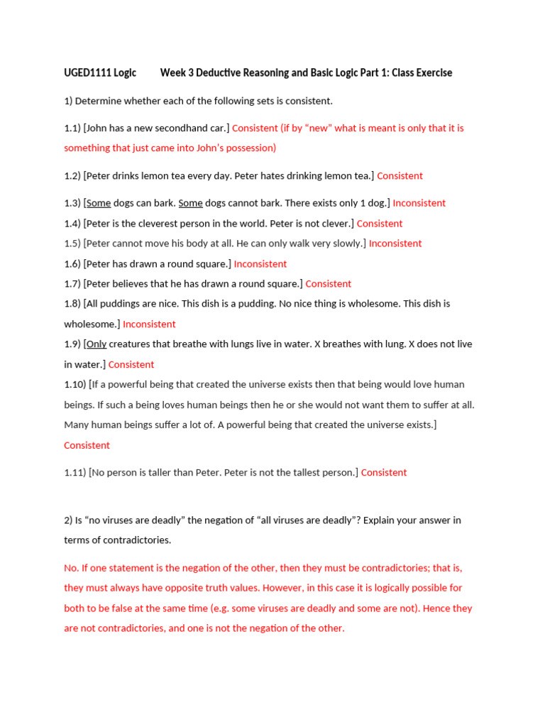 Week 3 Class Exercise Answer Key | PDF | Argument | Logic