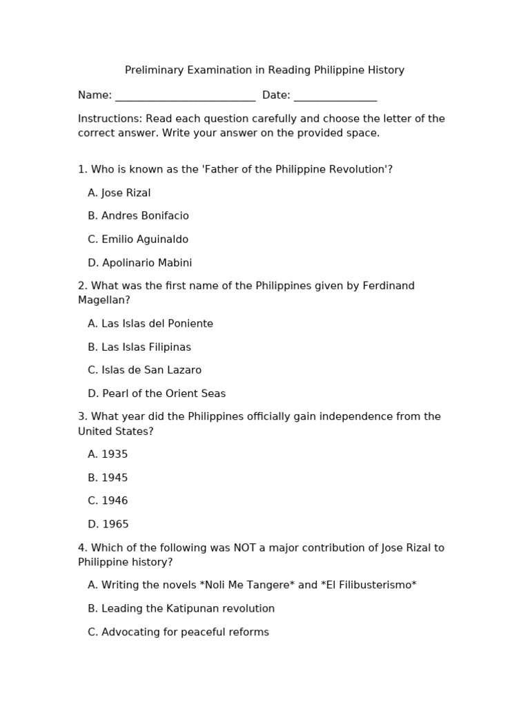 Prelim Exam History With Answer | PDF | Philippines | New Spain