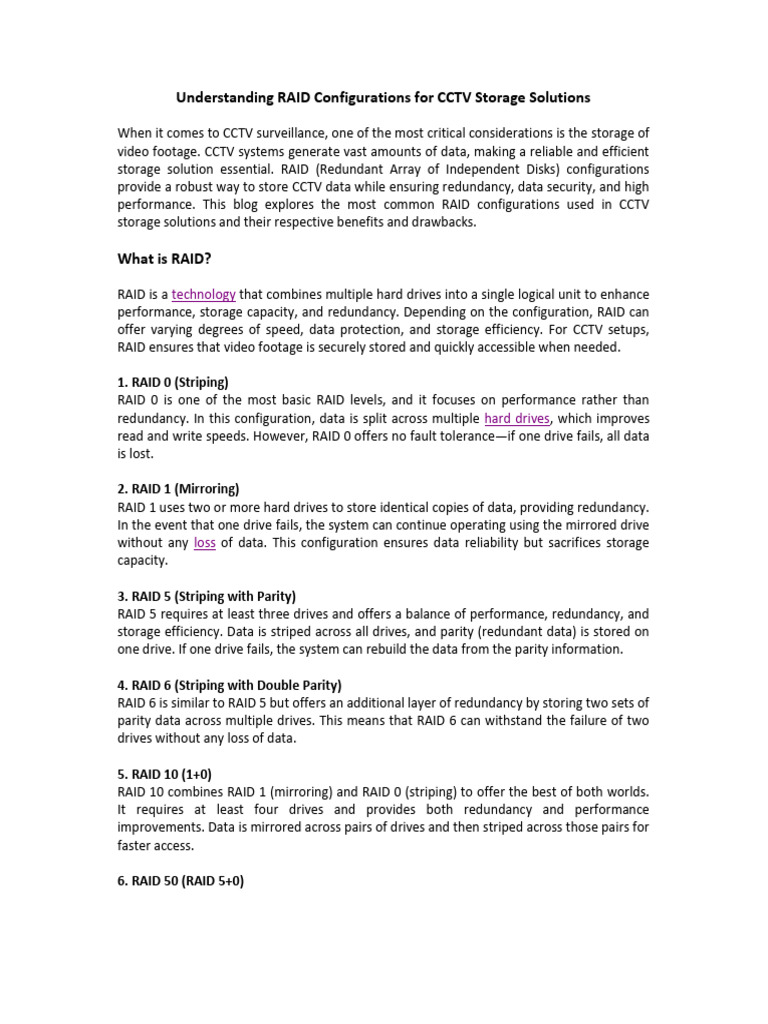 Understanding RAID Configurations For CCTV Storage Solutions | PDF ...