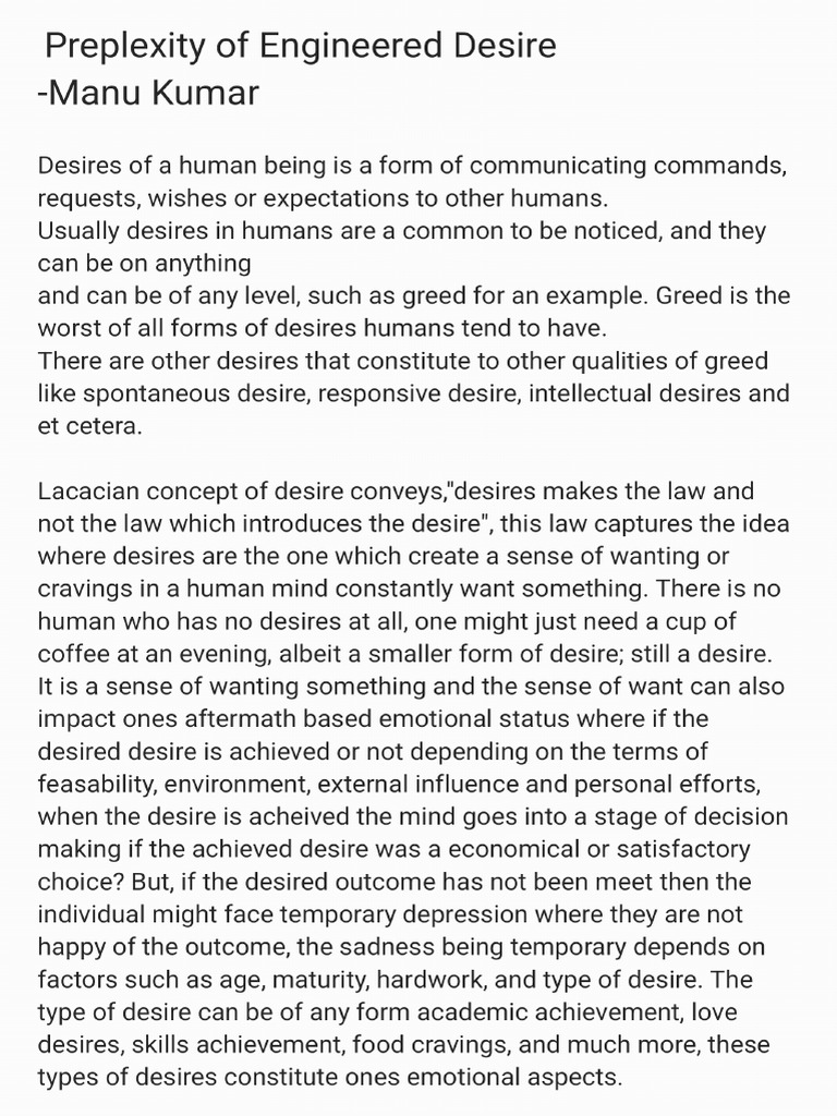 Perplexity of Engineered Desire | PDF