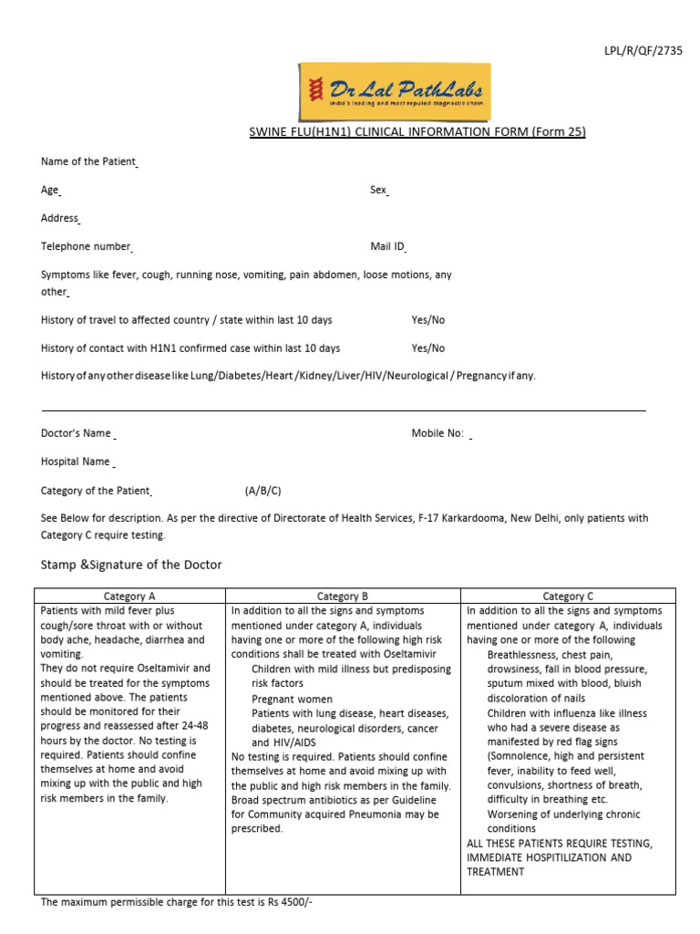 Swine Flu H1N1 Clinical Information Form | PDF | Influenza | Influenza ...