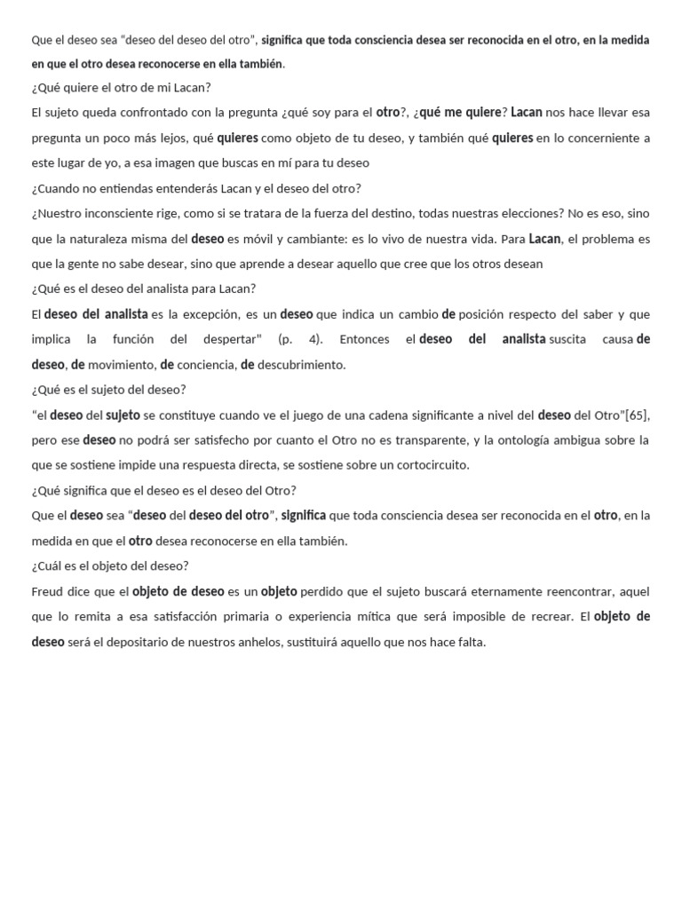 El deseo como deseo del otro en Lacan | PDF