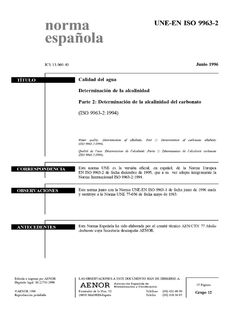 Une-En Iso 9963-2 1996 | PDF | Ph | Química analítica