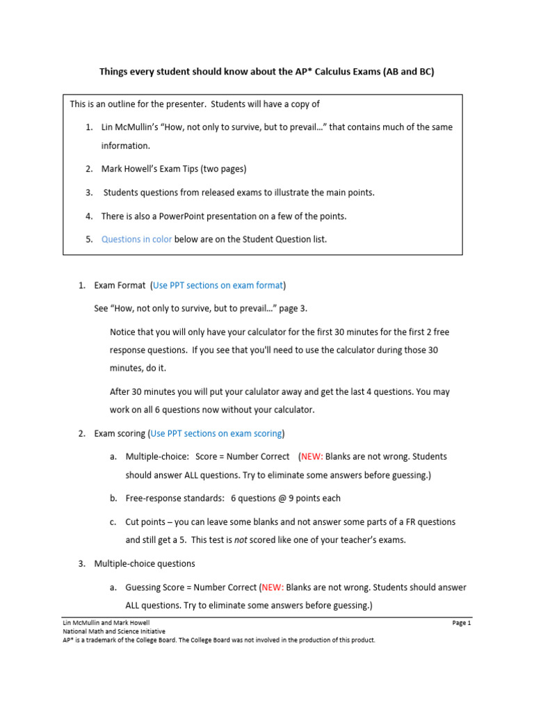 AP Calculus Exam Tips | PDF | Mathematics