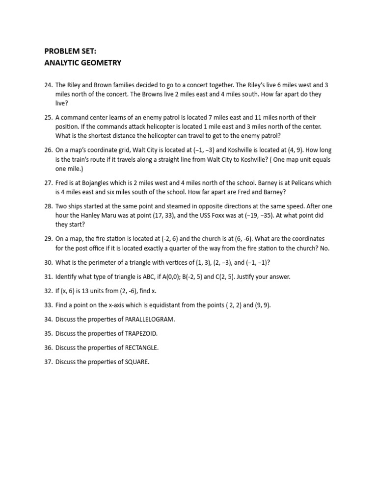 Problem Set Analytic GEOMETRY | PDF