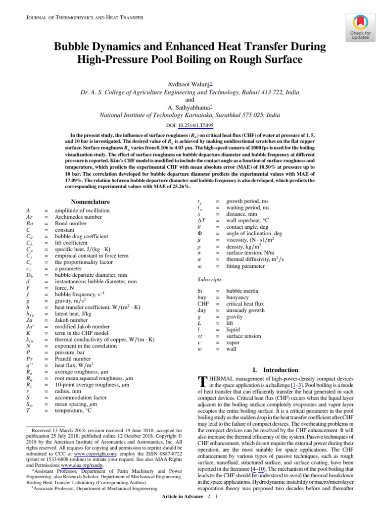 Bubble Dynamics and Enhanced Heat Transfer During High-Pressure Pool ...