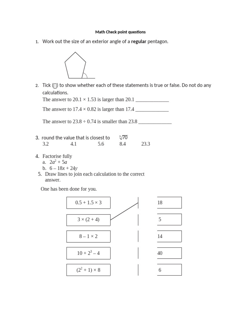 Math Check Point Questions | PDF