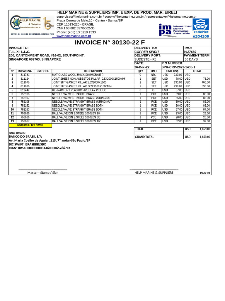 Invoice 30130-22 F - Copper Spirit - SPR-CRP-2022-1435-1 | PDF