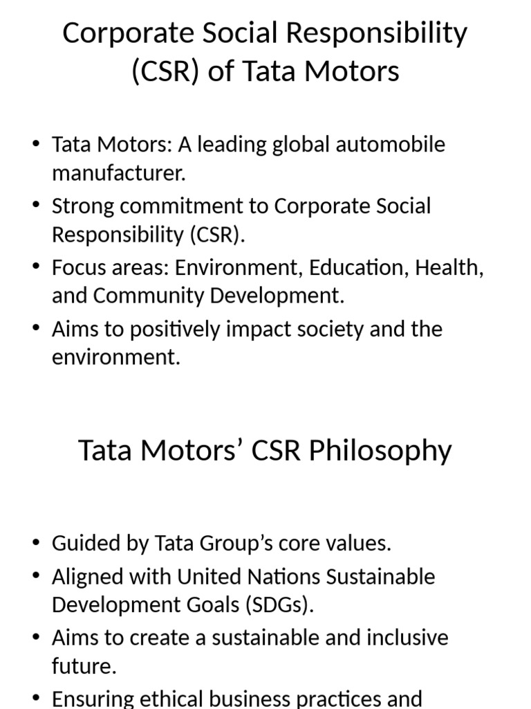 Tata Motors' CSR Initiatives Overview | PDF | Corporate Social ...