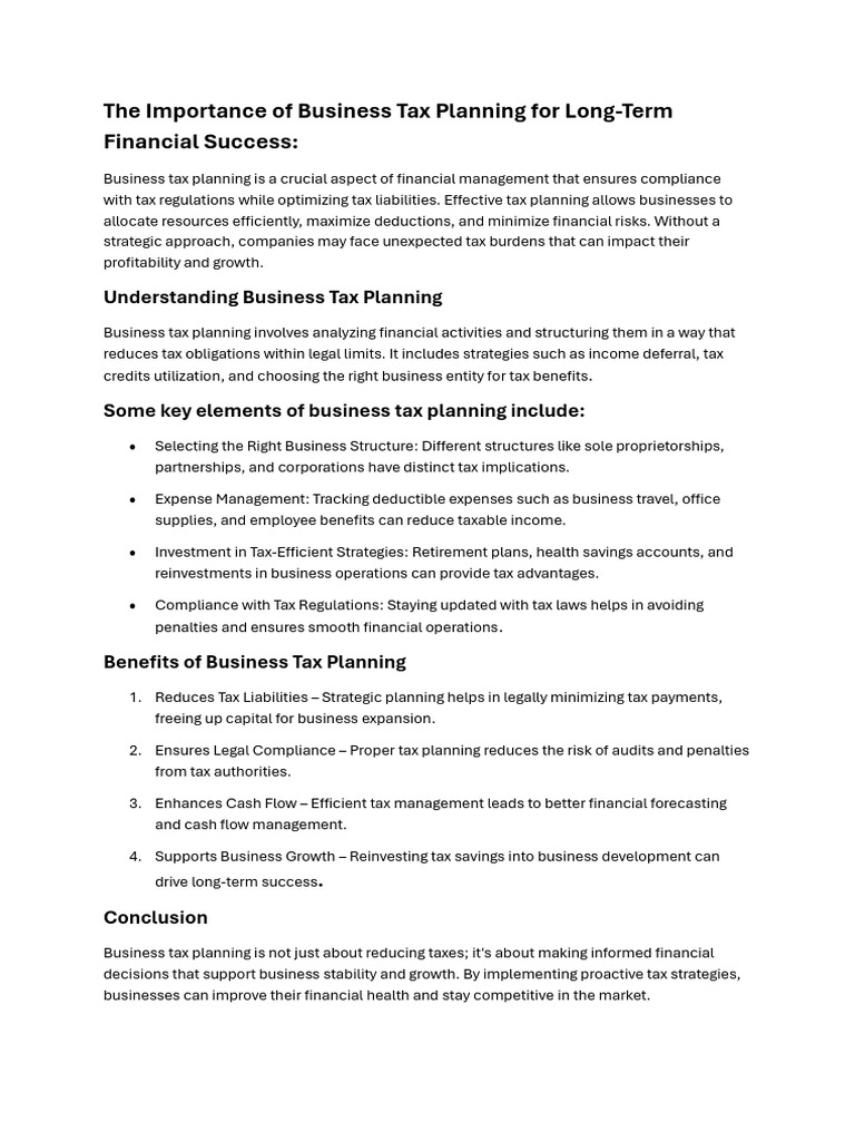 Business Tax Planning for Success | PDF