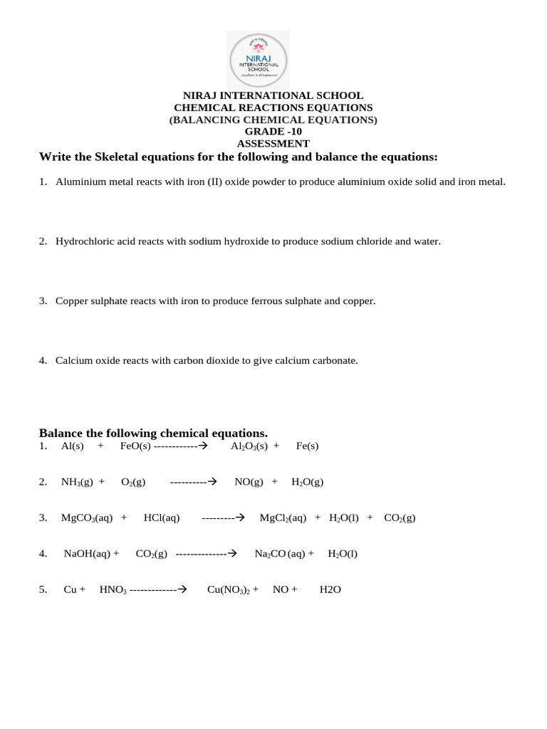Balancing Chemical Equations Guide | PDF