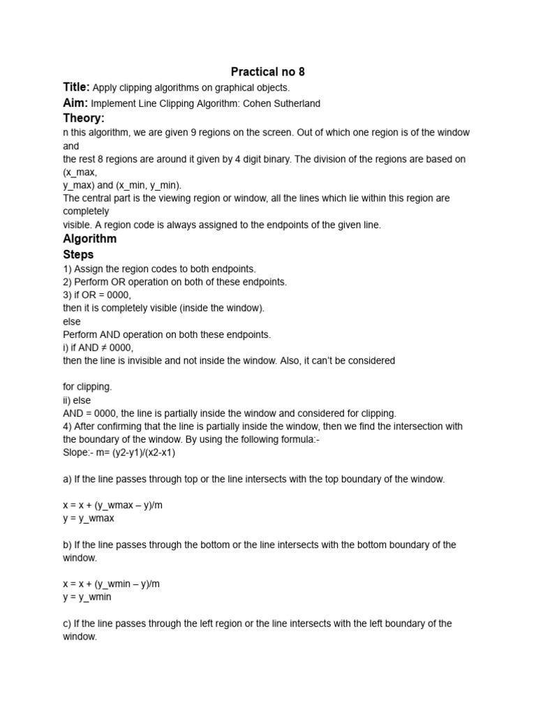Cohen-Sutherland Line Clipping Algorithm | PDF