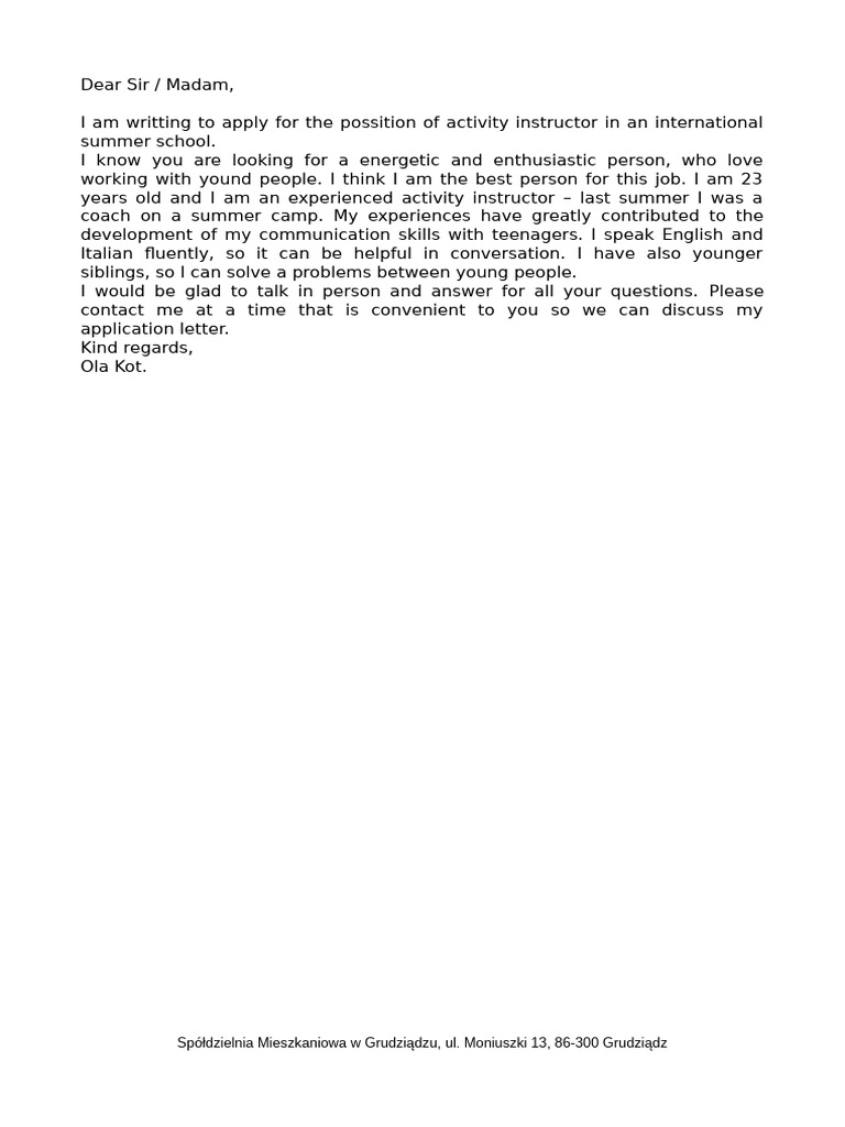 Letter of Application | PDF