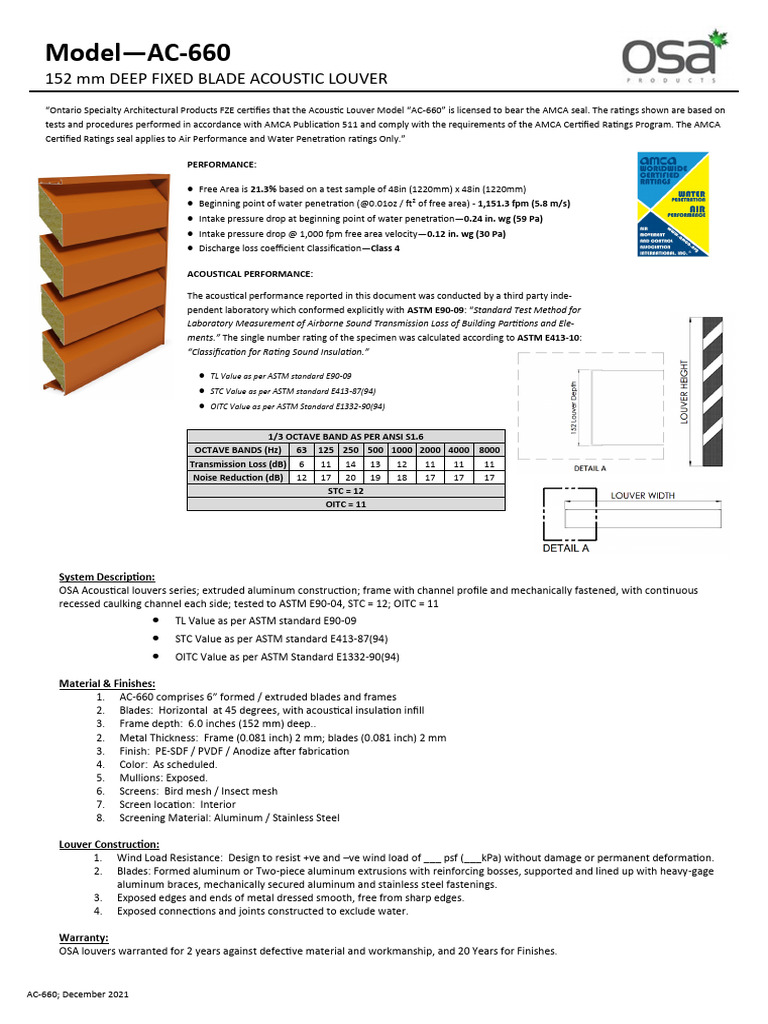 AC-660 Acoustic Louver Specifications | PDF | Mechanical Engineering ...