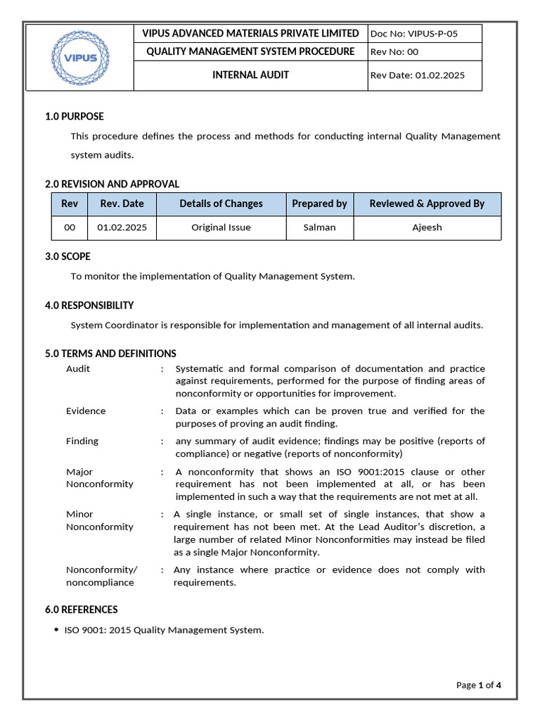 05 - Procedure - Internal Audit | PDF | Audit | Internal Audit
