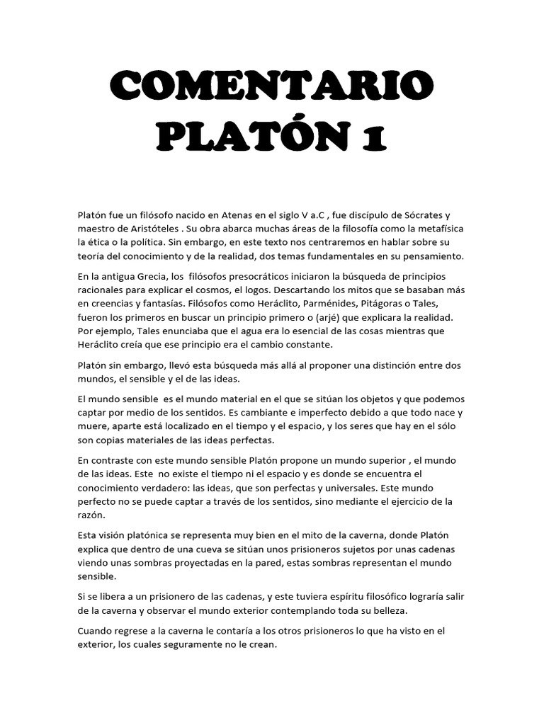 Comentario Platón 1 | PDF | Platón | Conocimiento