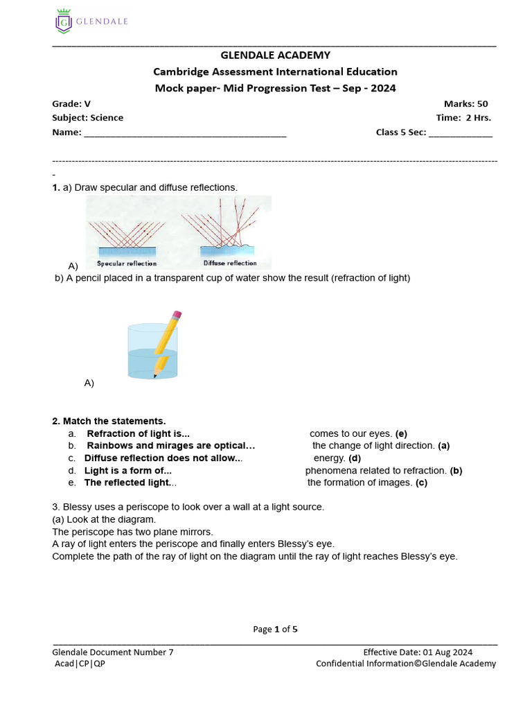 Mock Paper - Grade 5 CAIE - Science - MPT | PDF | Respiratory System ...