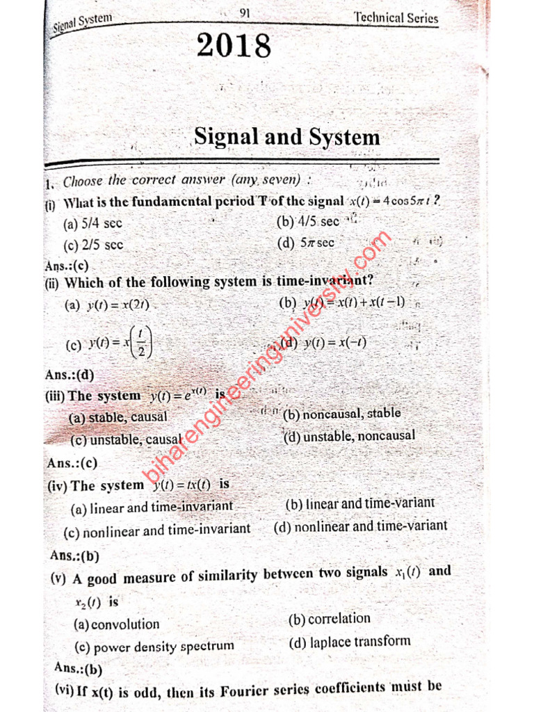 Signal and System 2018 Beu Pyq Solution | PDF