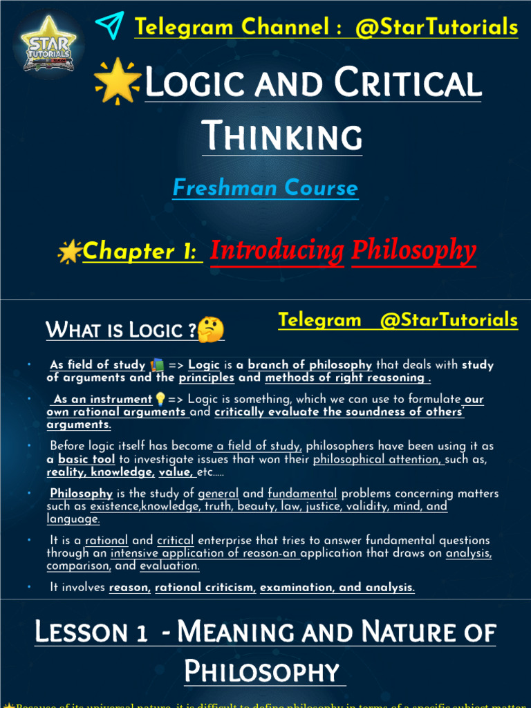 @StarTutorials Logic Chapter 1 Shortnote | PDF | Knowledge | Epistemology