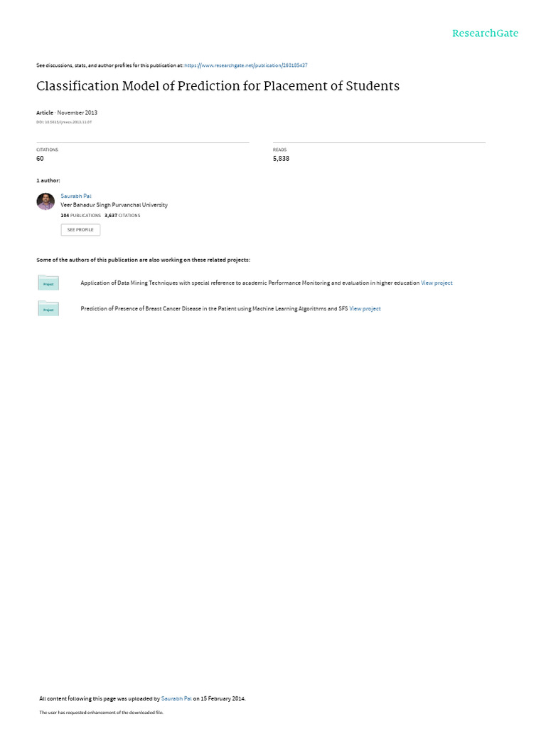 Classification Model of Prediction For Placement of Students | PDF ...