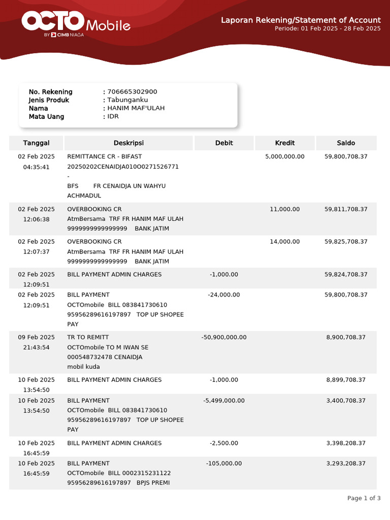 CASA Statement Feb2025 28022025180508 PDF | PDF | Personal Finance | Financial Technology