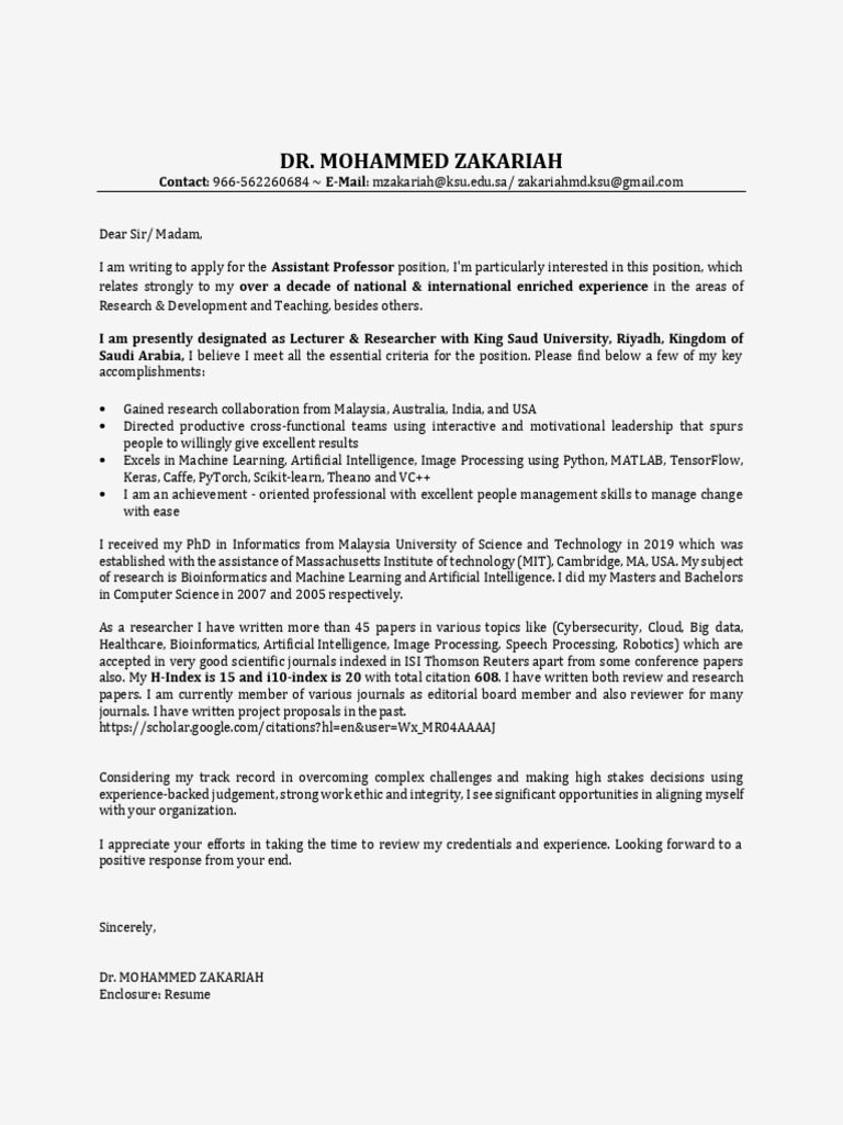 Assistant Professor Application - Dr. Zakariah | PDF | Deep Learning ...
