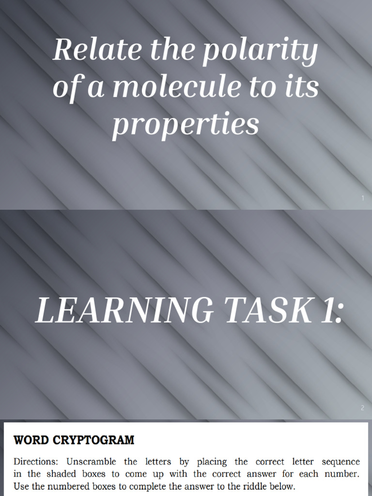 Q3 - Lesson 4 Polarity and Its Properties | PDF | Chemical Polarity | Solubility