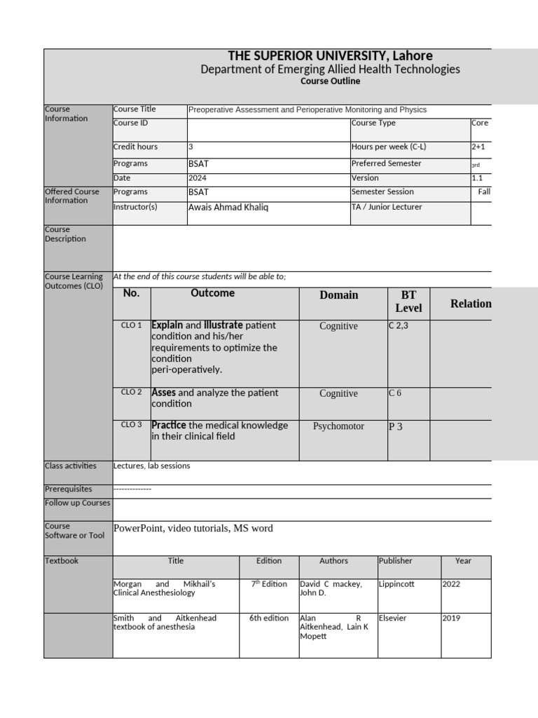 Preoperative Assessment Module Updated | PDF | Anesthesia | Clinical Medicine
