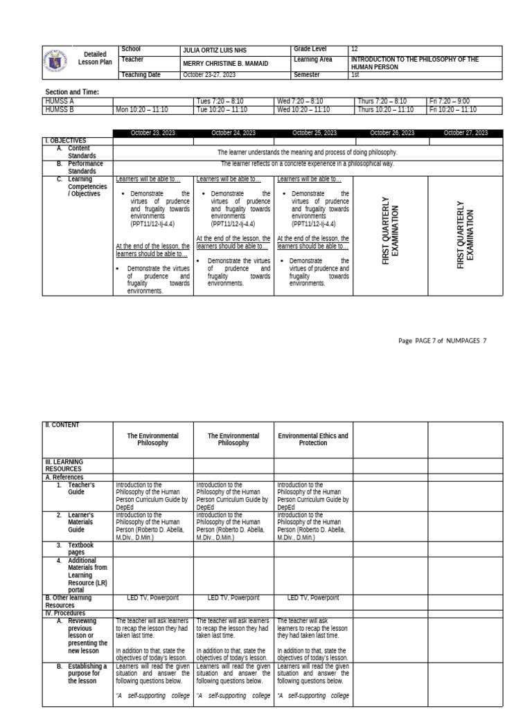 12th Grade Philosophy Lesson Plan | PDF | Learning | Disciplines