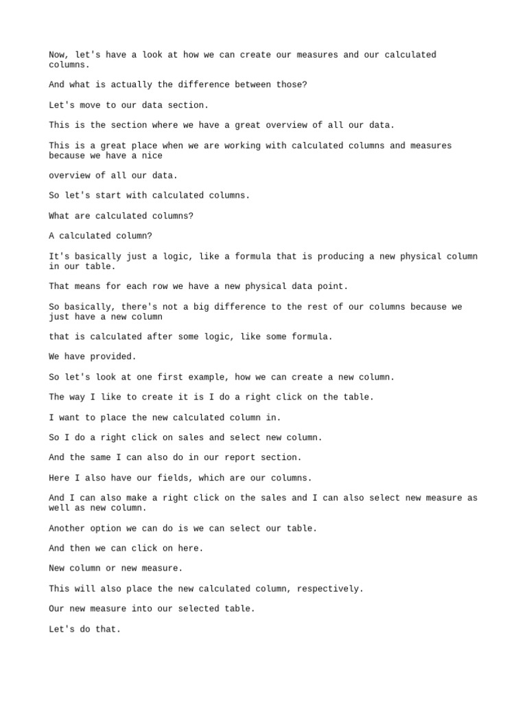 Measures vs. Calculated Columns | PDF | Multiplication | Formula