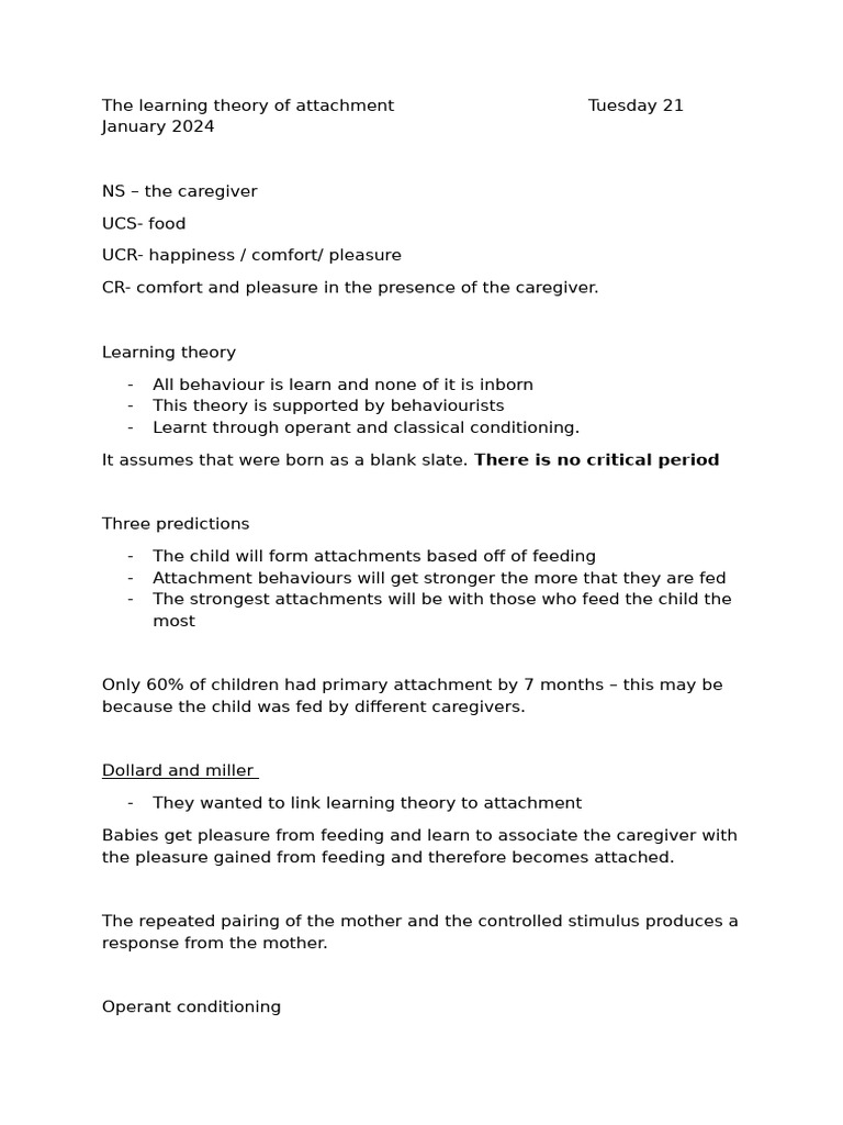 The Learning Theory of Attachment Tuesday 21 January 2024 | PDF | Attachment Theory | Classical ...