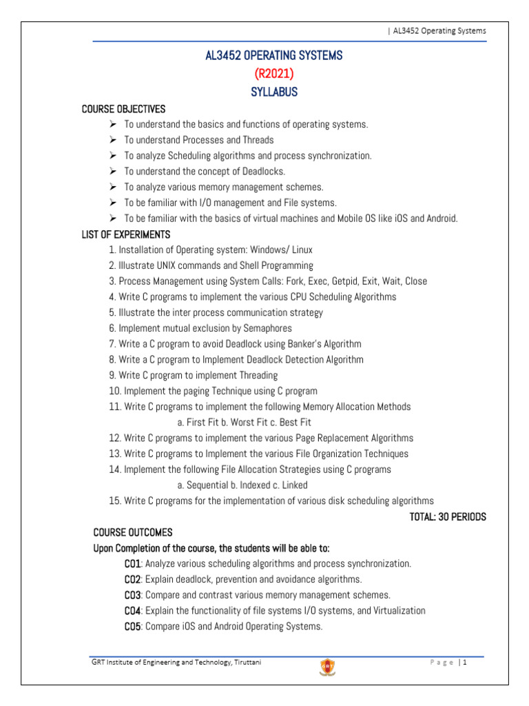 4 Lab Manual - OS - Student Copy - PRINT - Index & Experiment | PDF | Operating System | Process ...
