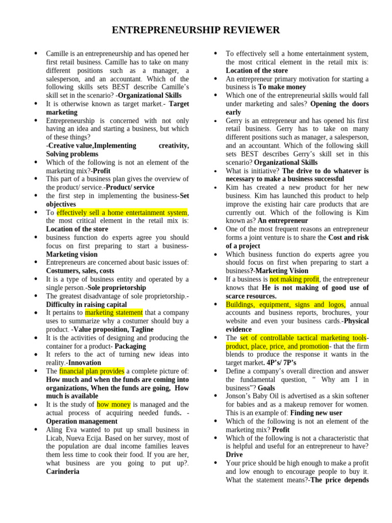Essential Entrepreneurship Concepts Guide | PDF | Scientific Method ...