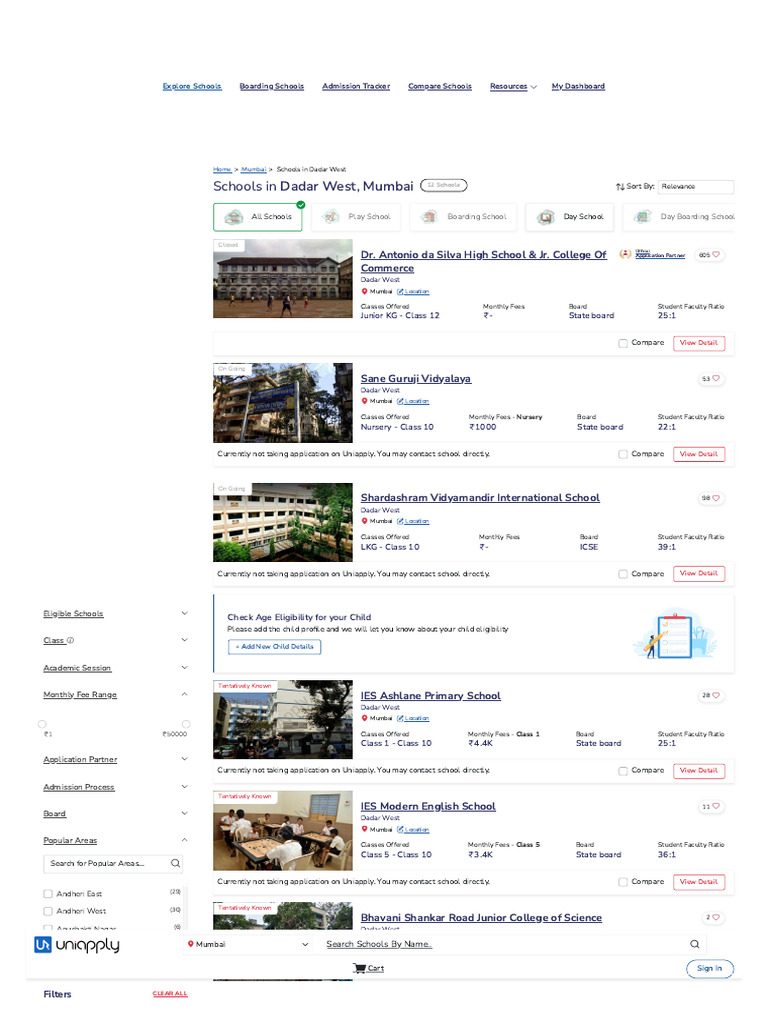 Schools in Dadar West, Mumbai | PDF | Mumbai | Educational Stages