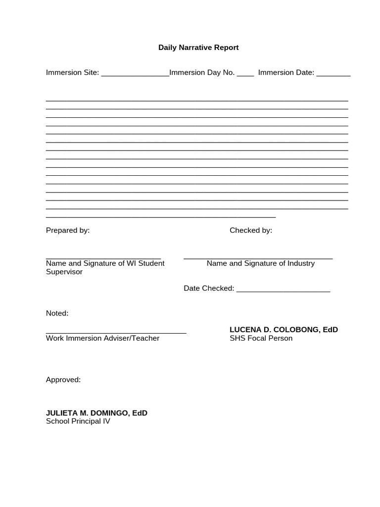 Daily Work Immersion Report Template | PDF | Social Psychology | Psychology