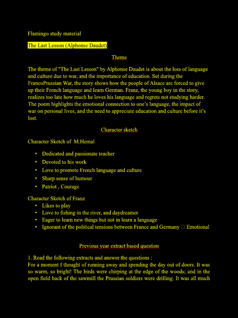 Flamingo Prose Questions | PDF