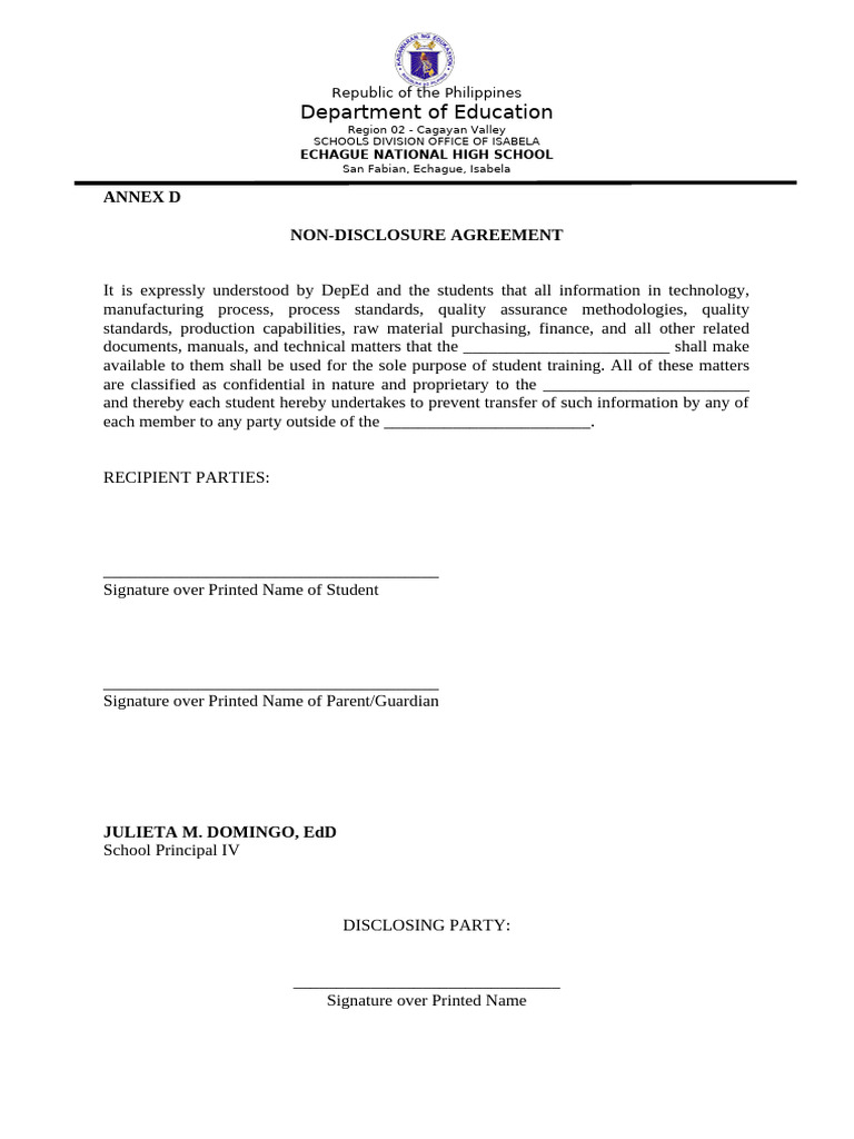 ANNEX D. Non Disclosure Agreement | PDF
