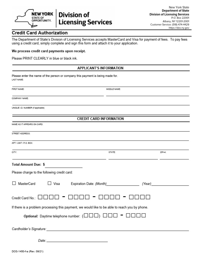 NYS Credit Card Authorization Form | PDF
